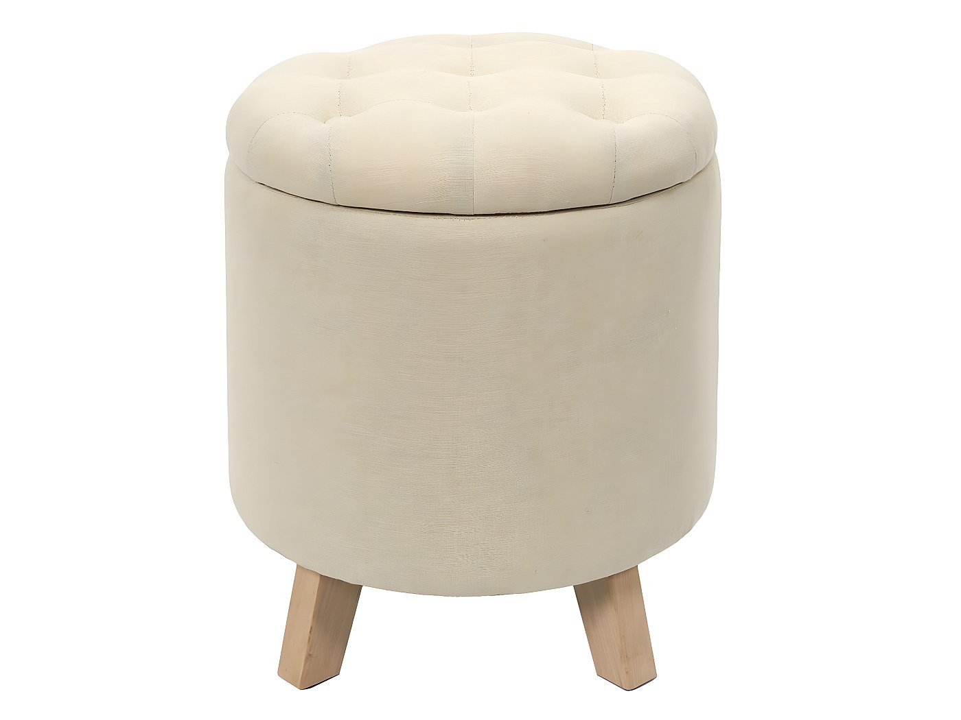 NORA - Coffre Pouf Rond Capitonné Coloris Beige