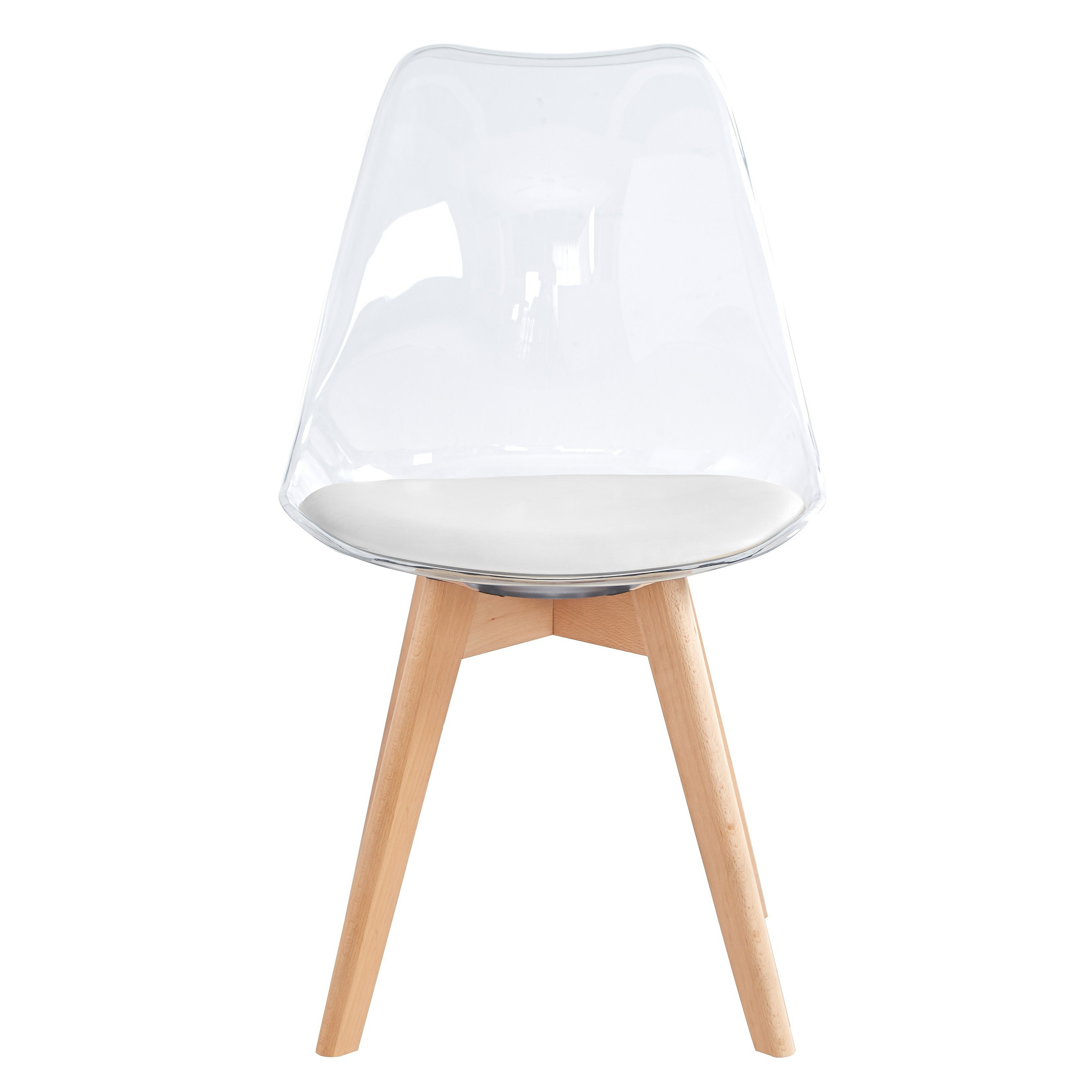 Lot de 4 chaises transparentes avec pieds en bois et assise grise