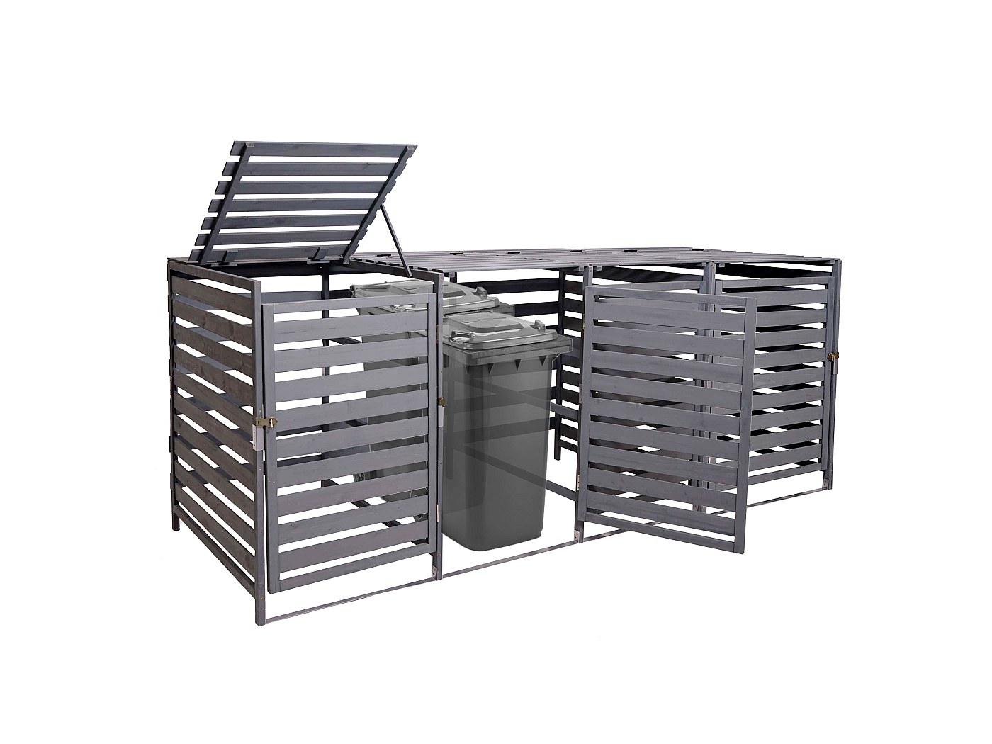 4x copribidoni box spazzatura rifiuti HWC-H62 97x271x114cm legno abete ...