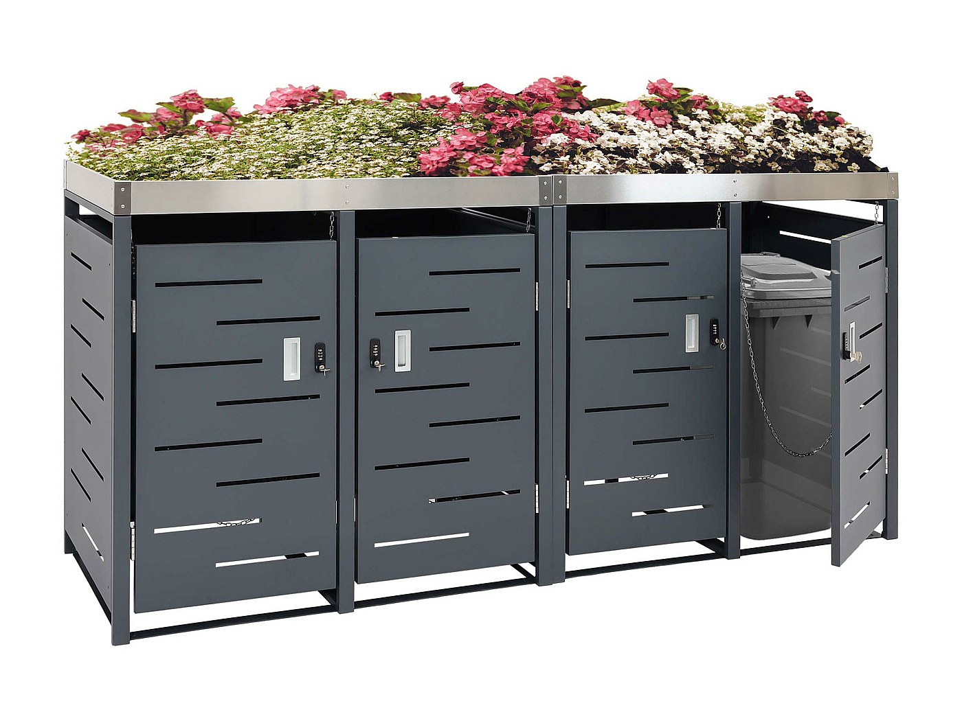 4x copribidoni box spazzatura rifiuti HWC-H40b 62x175x110cm acciaio zincato