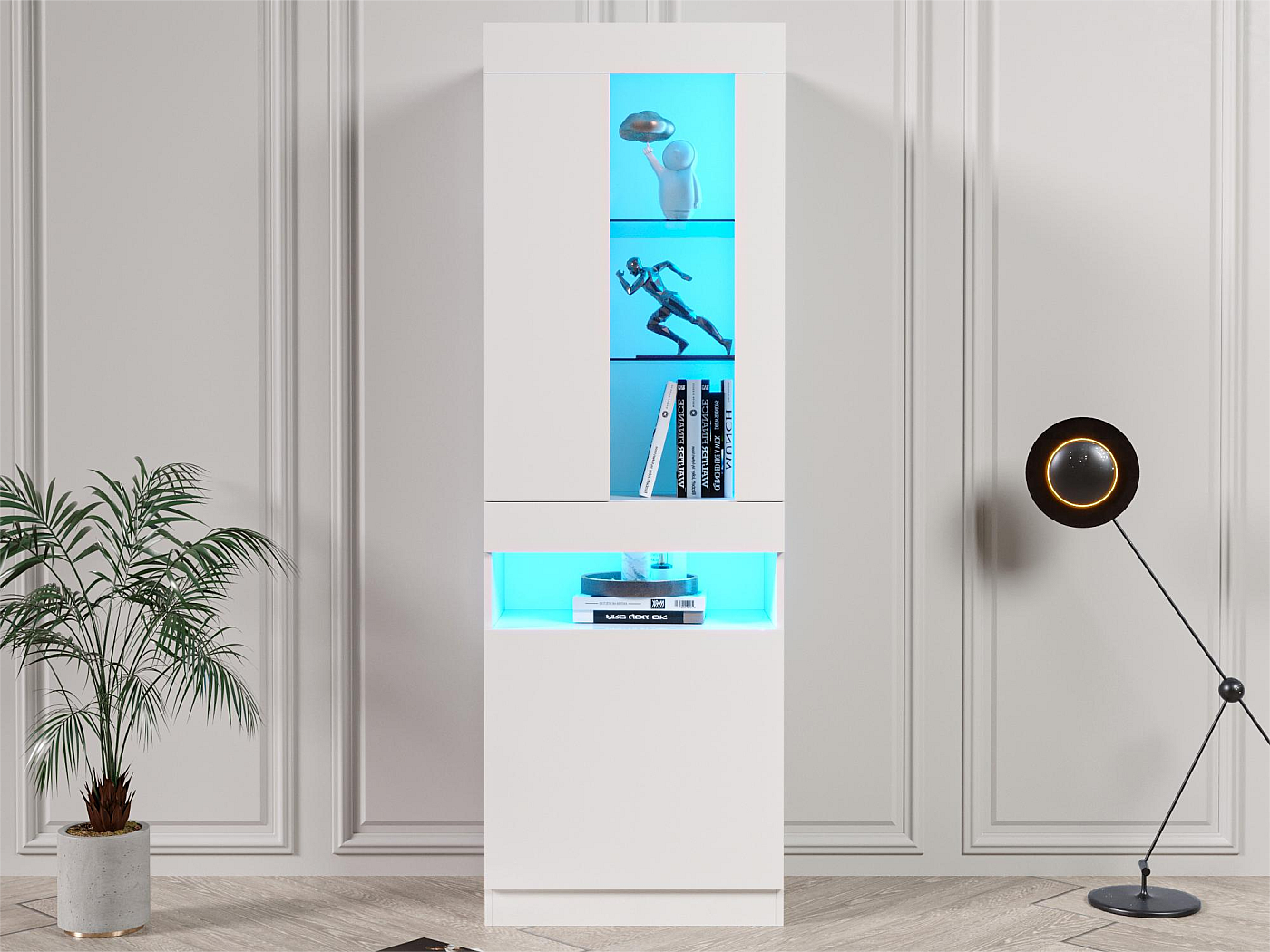 Vitrine moderne avec 2 portes et 1 compartiment - LEDs - hauteur 180 cm ...