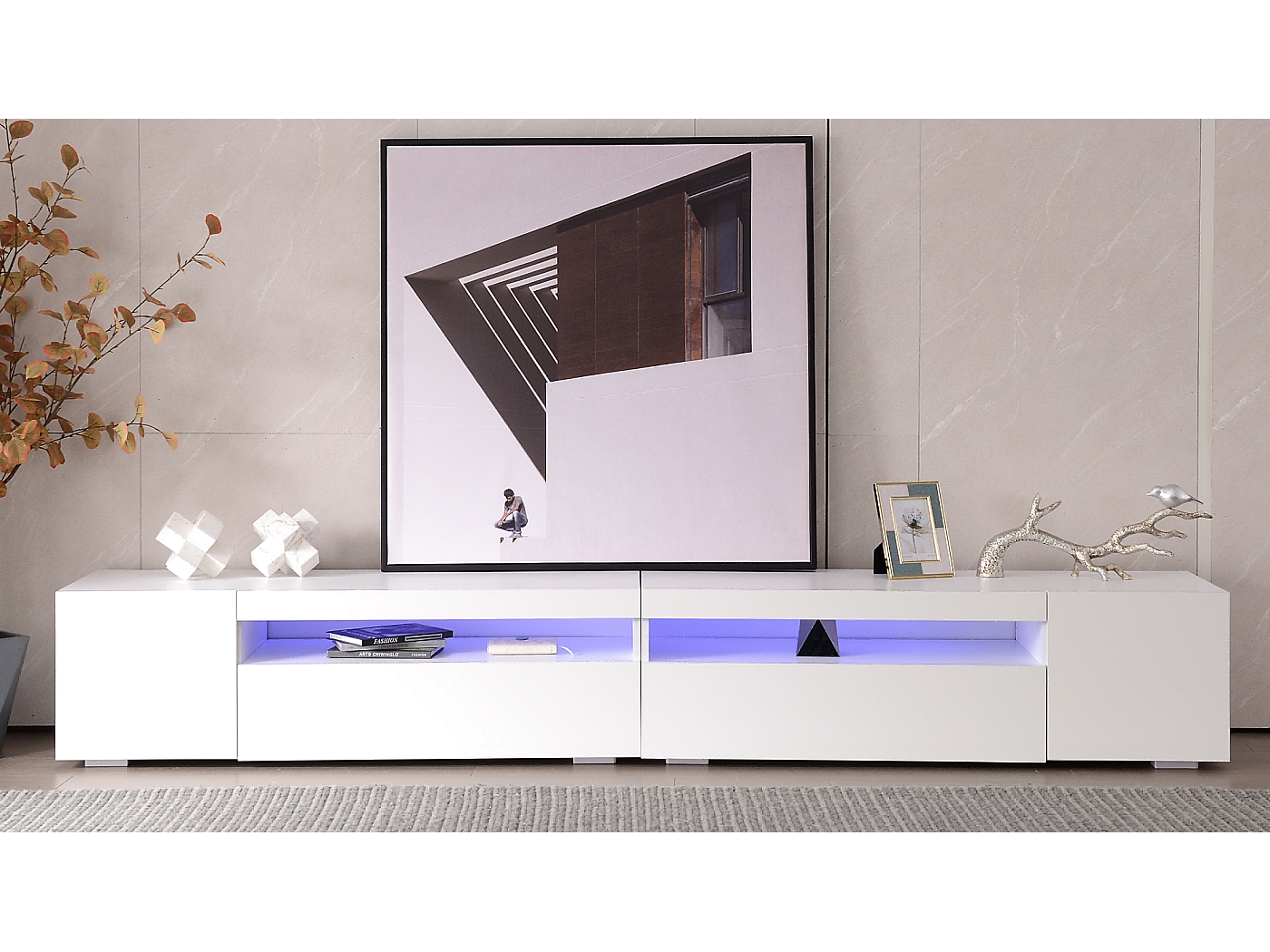 Meuble TV moderne avec 4 portes et 2 niches - LEDs - Longueur 240cm ...