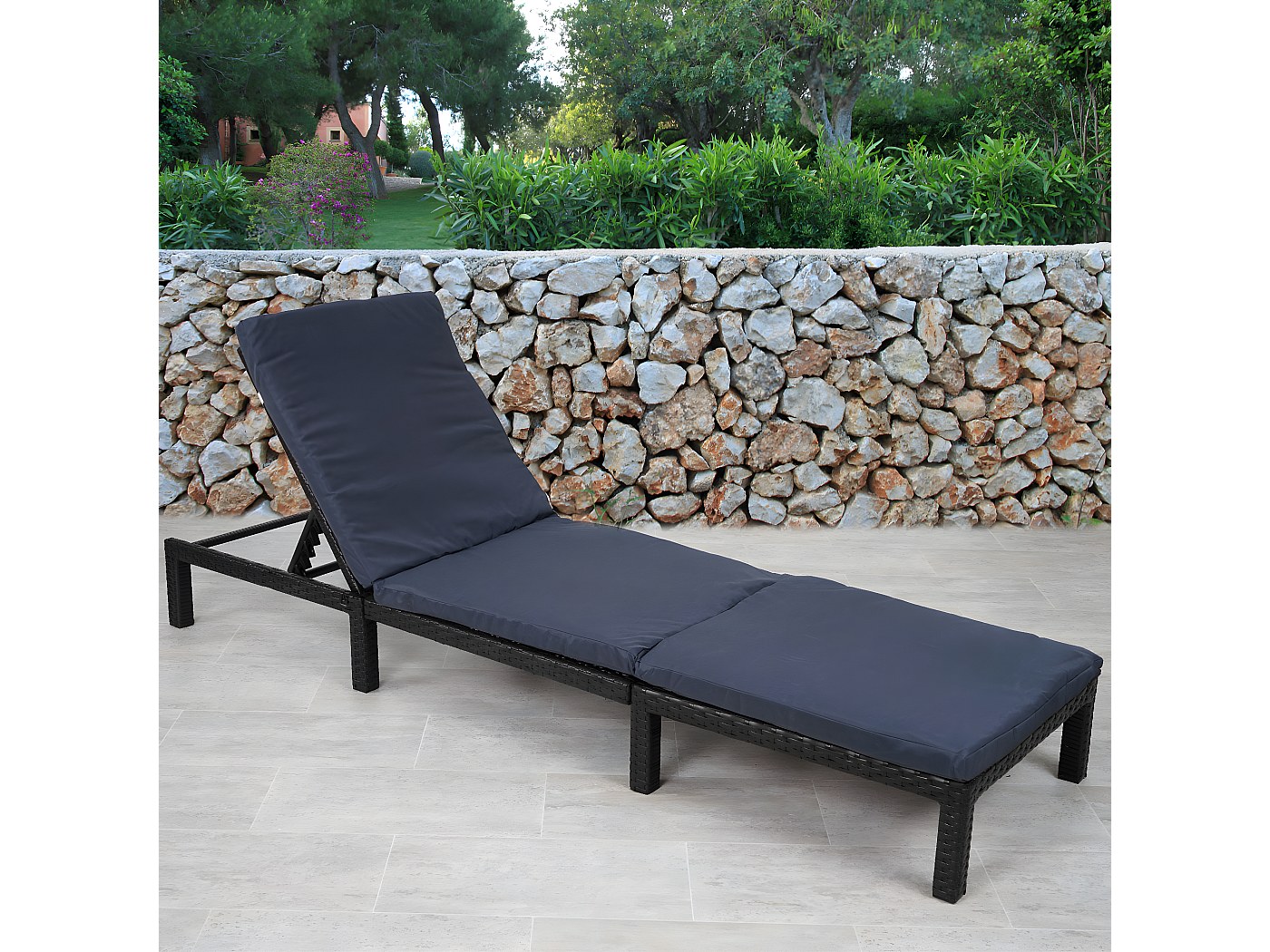 Tumbona de polirratán MCW-A51 Premium, Basic antracita, cojín gris