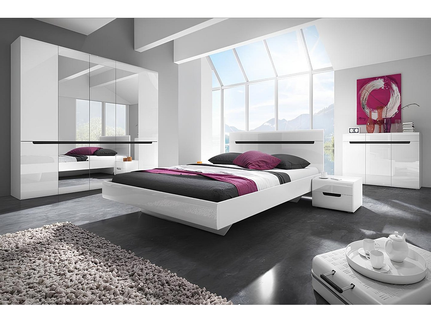 Chambre complète HEKTOR 160x200 cm en blanc - SANS ARMOIRE