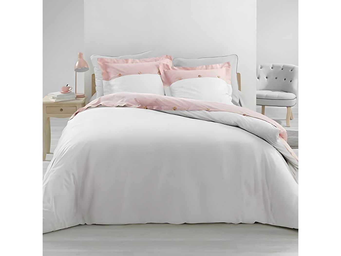 Parure de lit 240 x 260 cm Vice Versa Rose Blanc