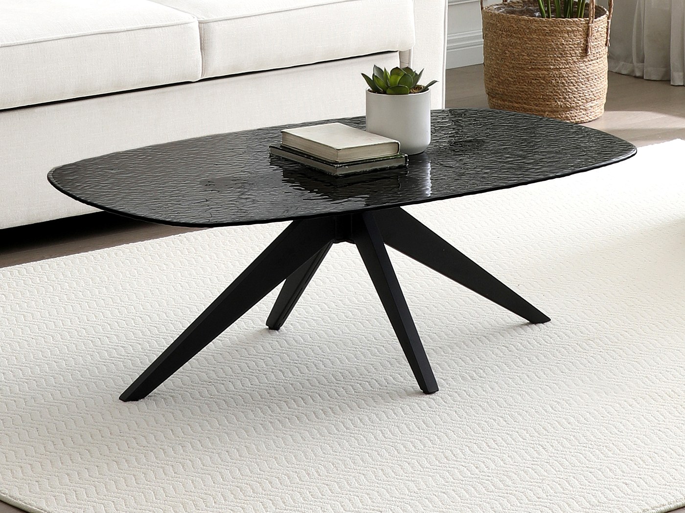 Table basse en verre trempé bullé et métal - Noir - LEGRIO de Maison Céphy