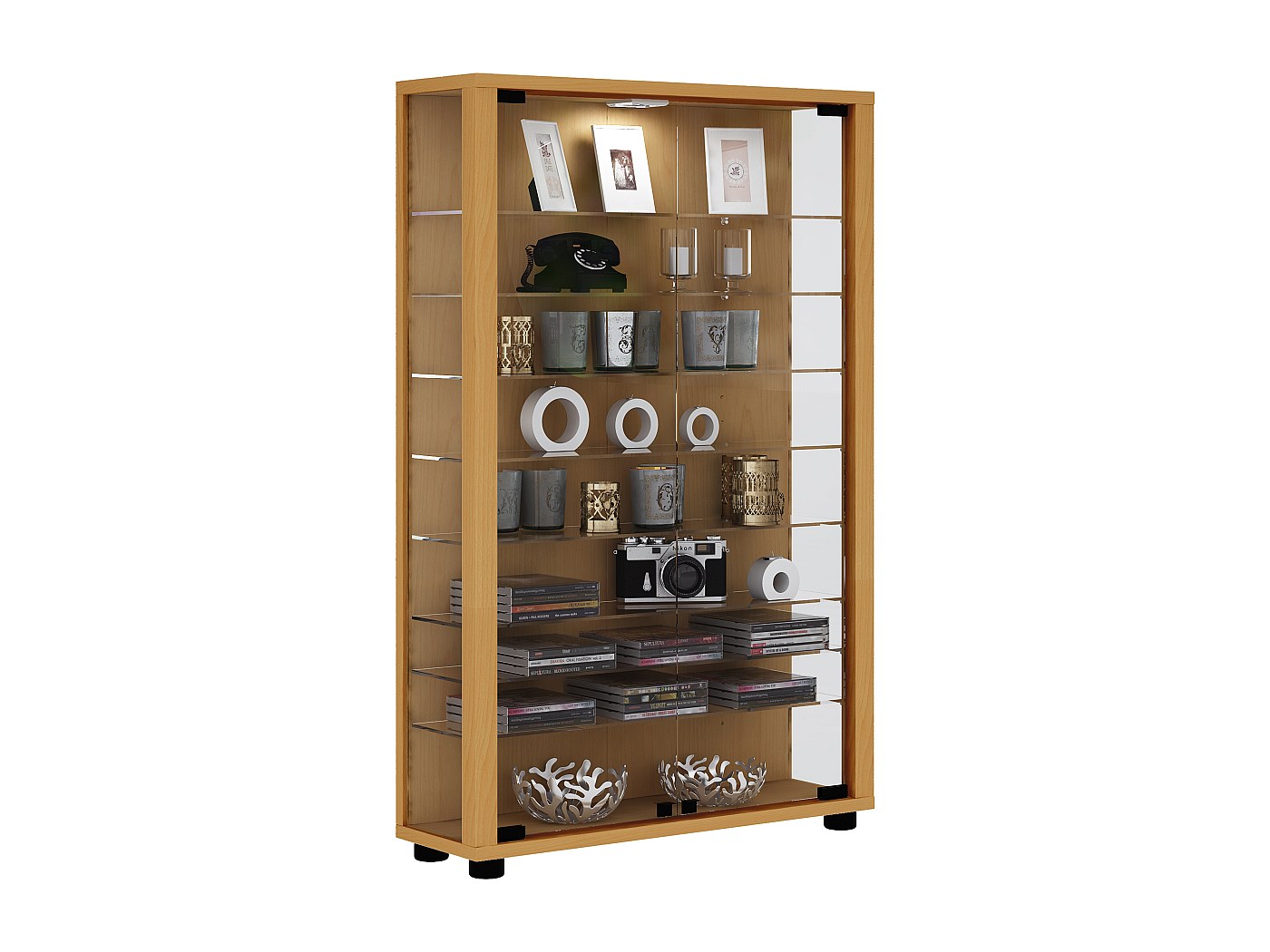 Houten glazen staander vitrinekast Lumo Mini