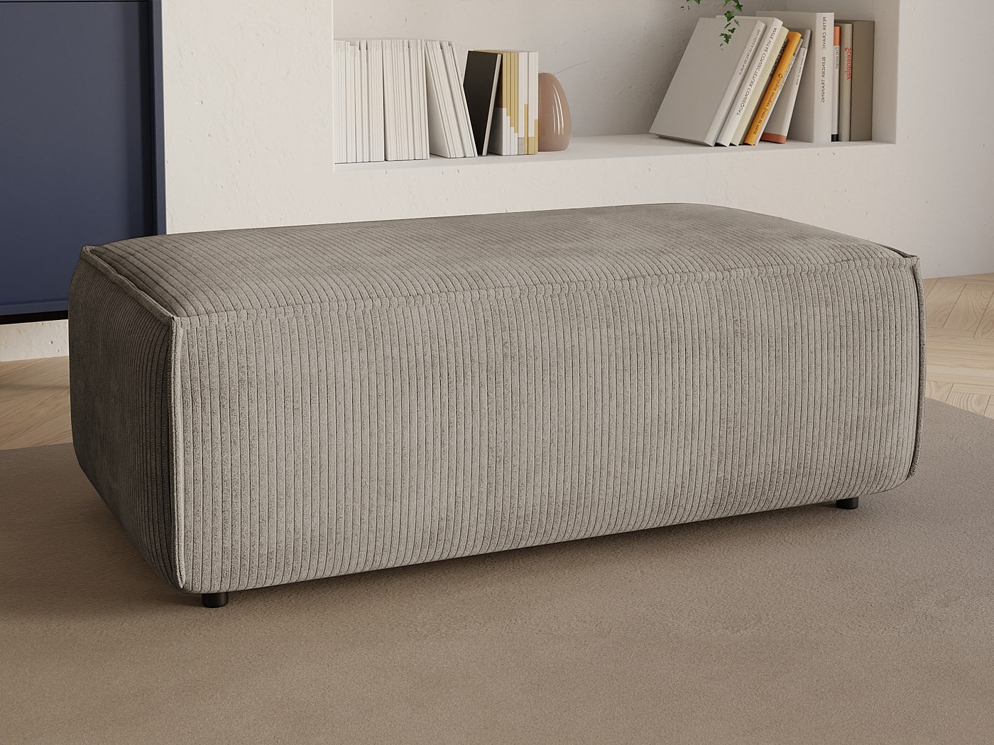 Pouf rectangle en velours côtelé tendance taupe AMELIA