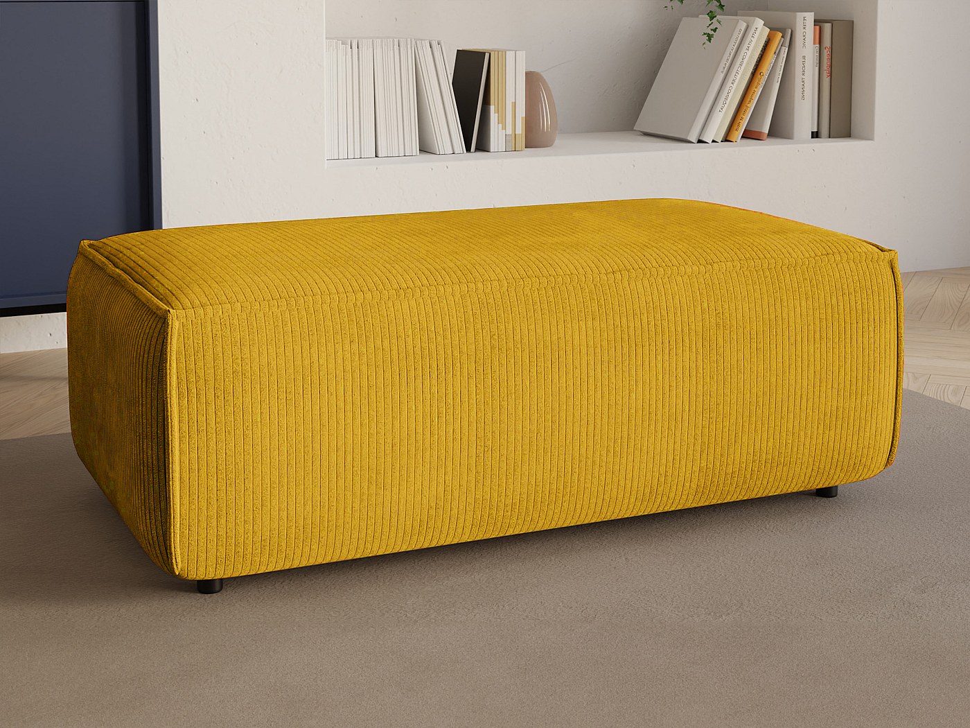 Pouf rectangle en velours côtelé tendance jaune AMELIA