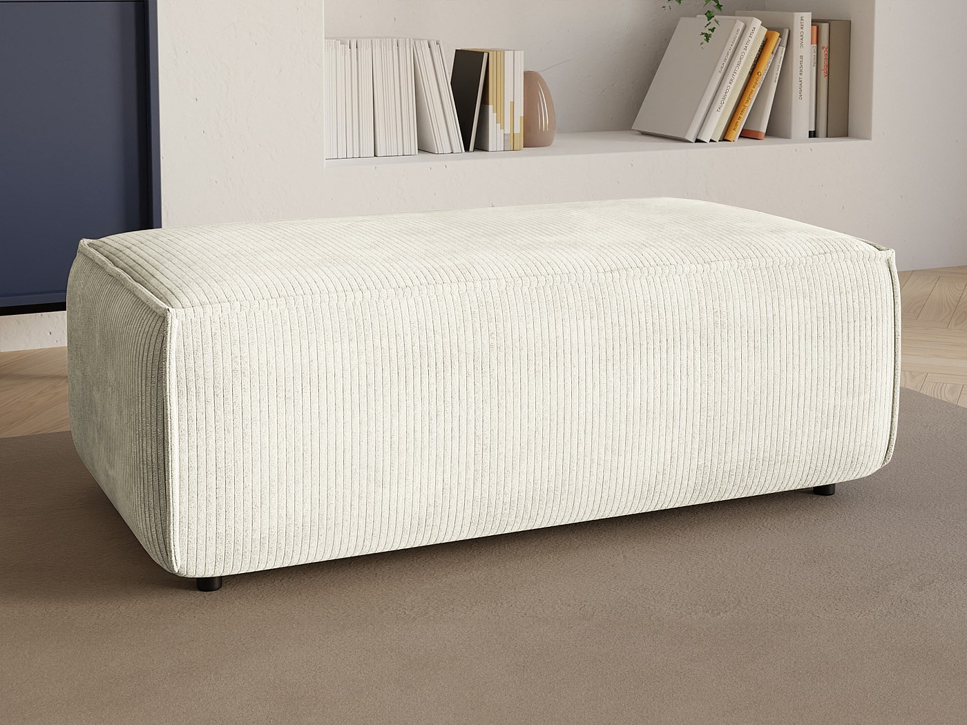 Pouf rectangle en velours côtelé tendance blanc AMELIA