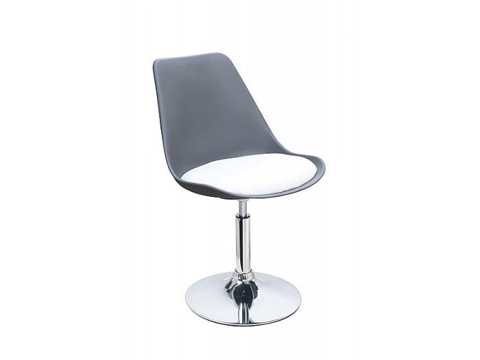 POPPY-chaise pivotante PU blanc/gris, pieds chromé
