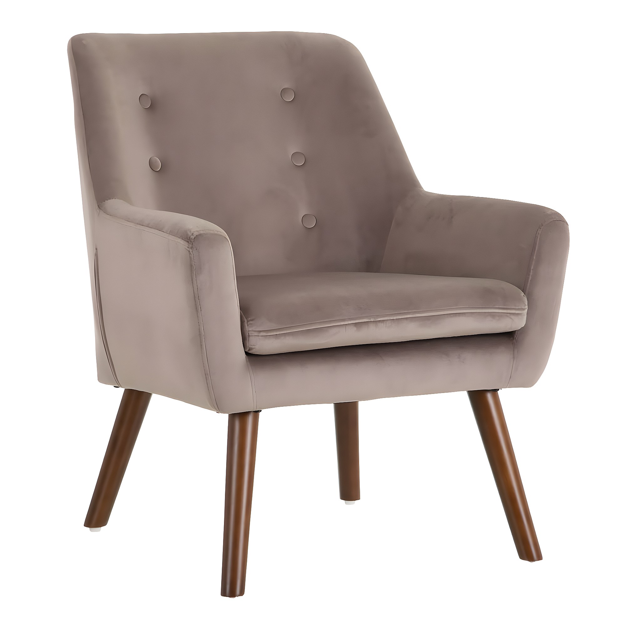 OMARI - Fauteuil Velours Taupe et Pieds Bois Massif Teintés