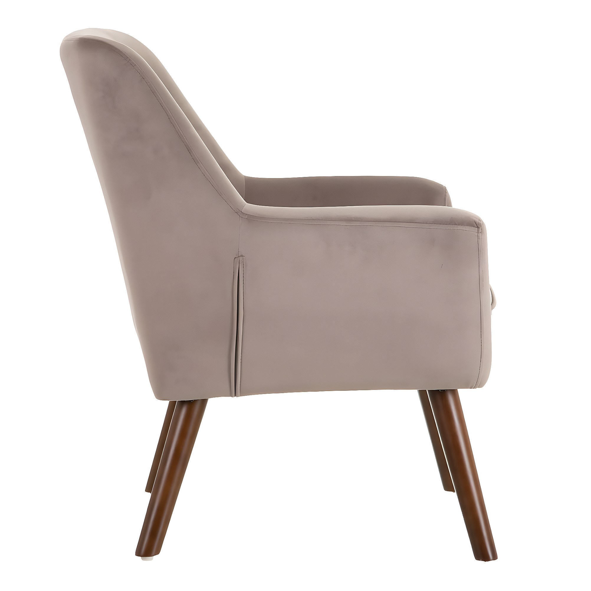 OMARI - Fauteuil Velours Taupe et Pieds Bois Massif Teintés