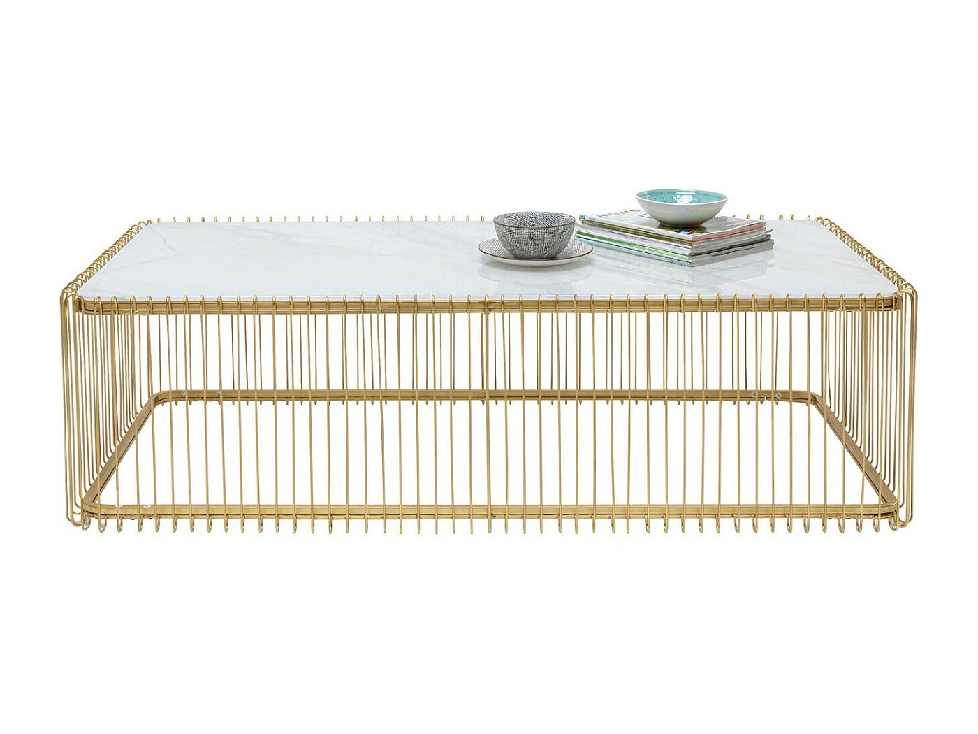 Table basse Wire verre marbre blanc 145x70cm