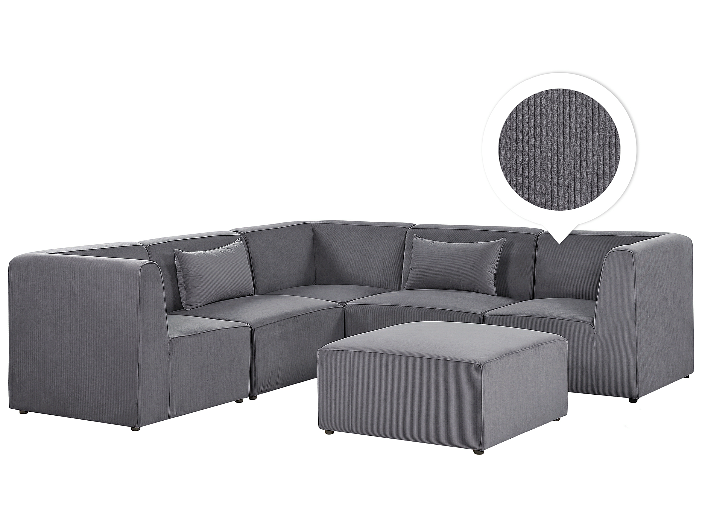 Divano angolare 5 posti velluto a coste con ottomana grigio destro LEMVIG