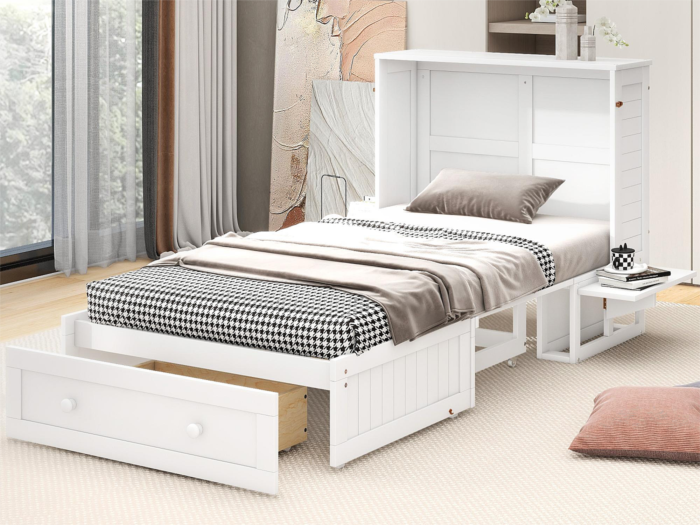 Cama plegable móvil - 90 x 200 cm - cama convertible - cajones y ...