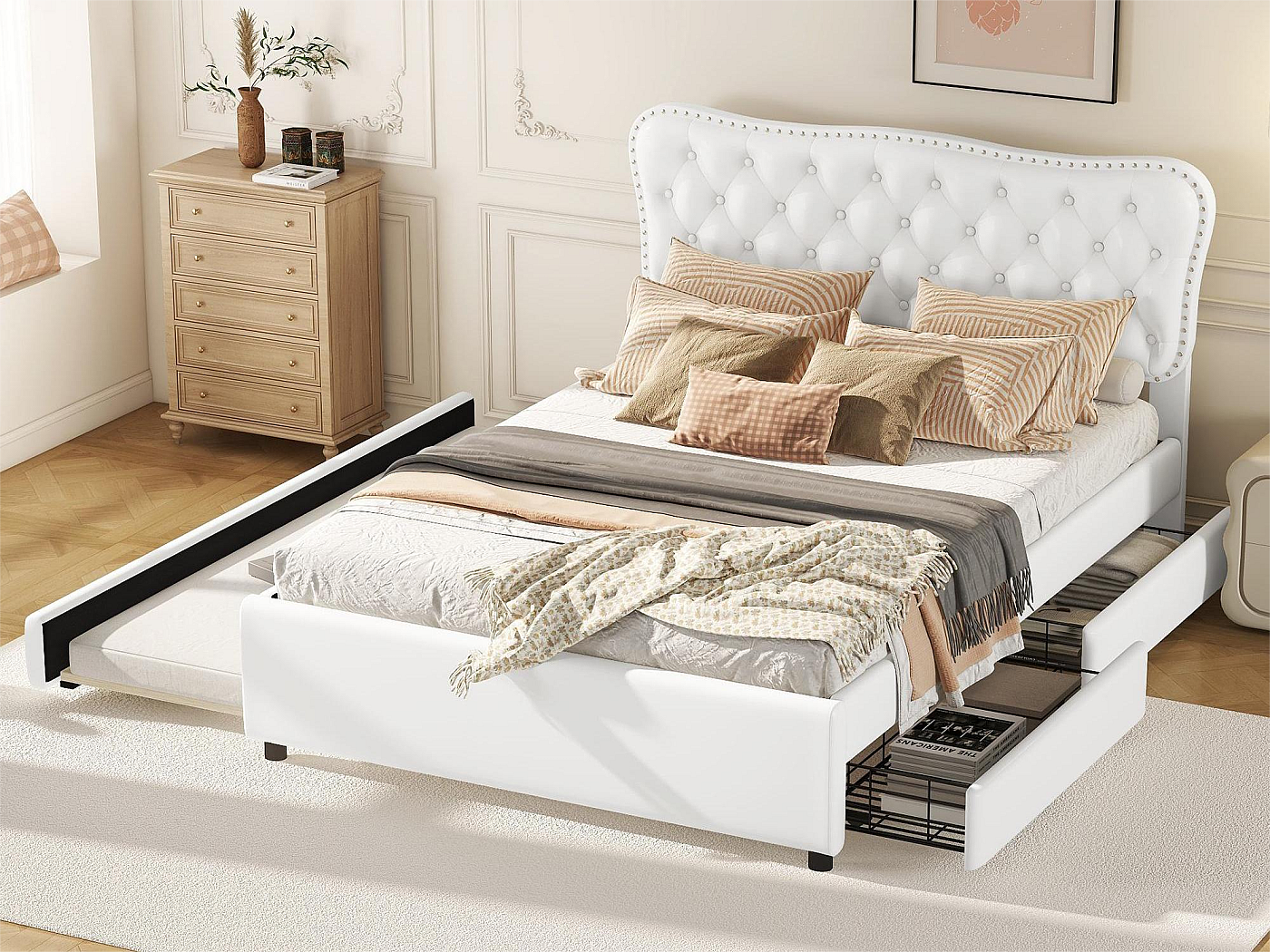 Letto adulto imbottito 140 x 200 cm con letto estraibile 90 x 190 cm ...