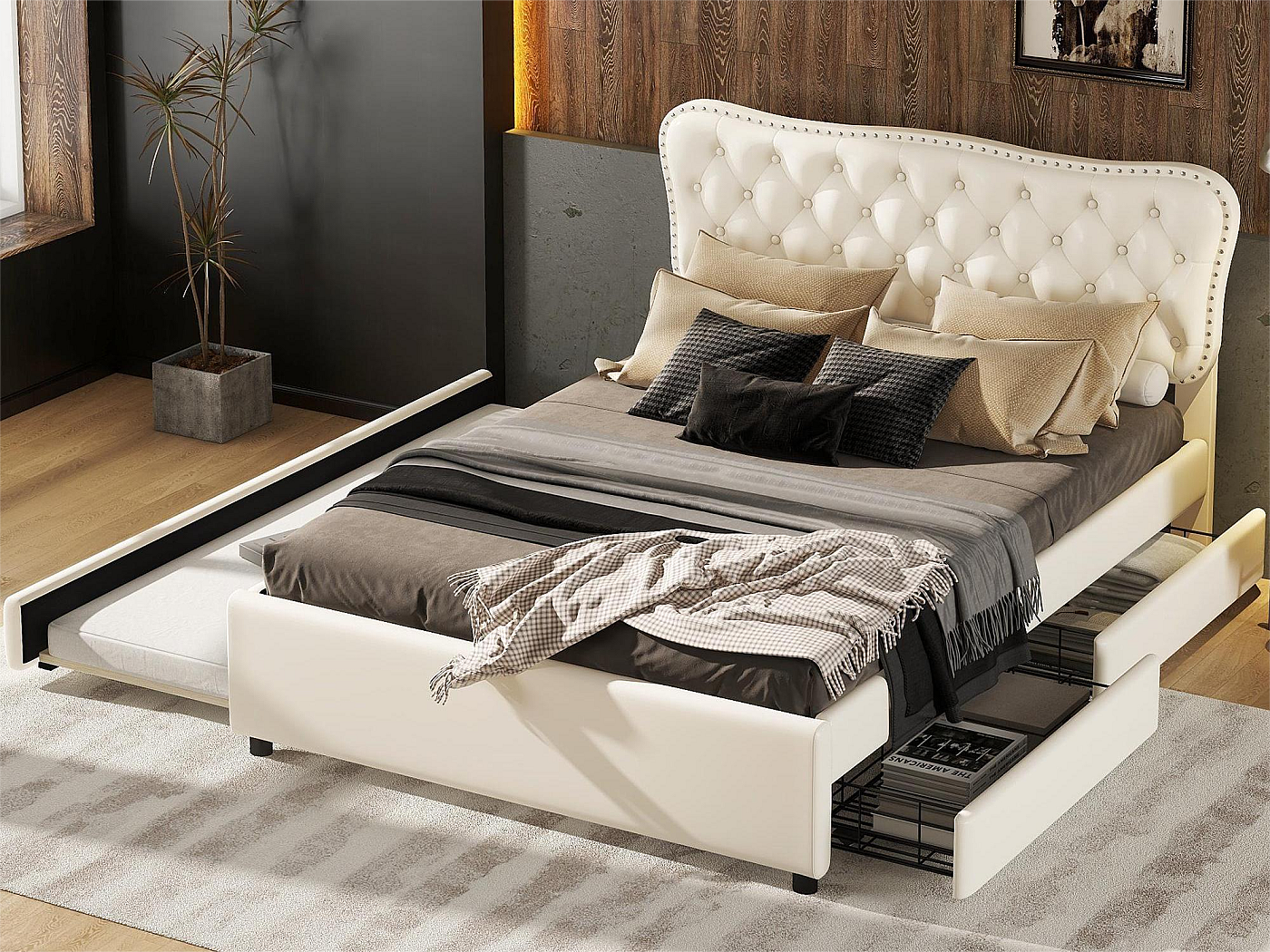 Letto adulto imbottito 140 x 200 cm con letto estraibile 90 x 190 cm ...