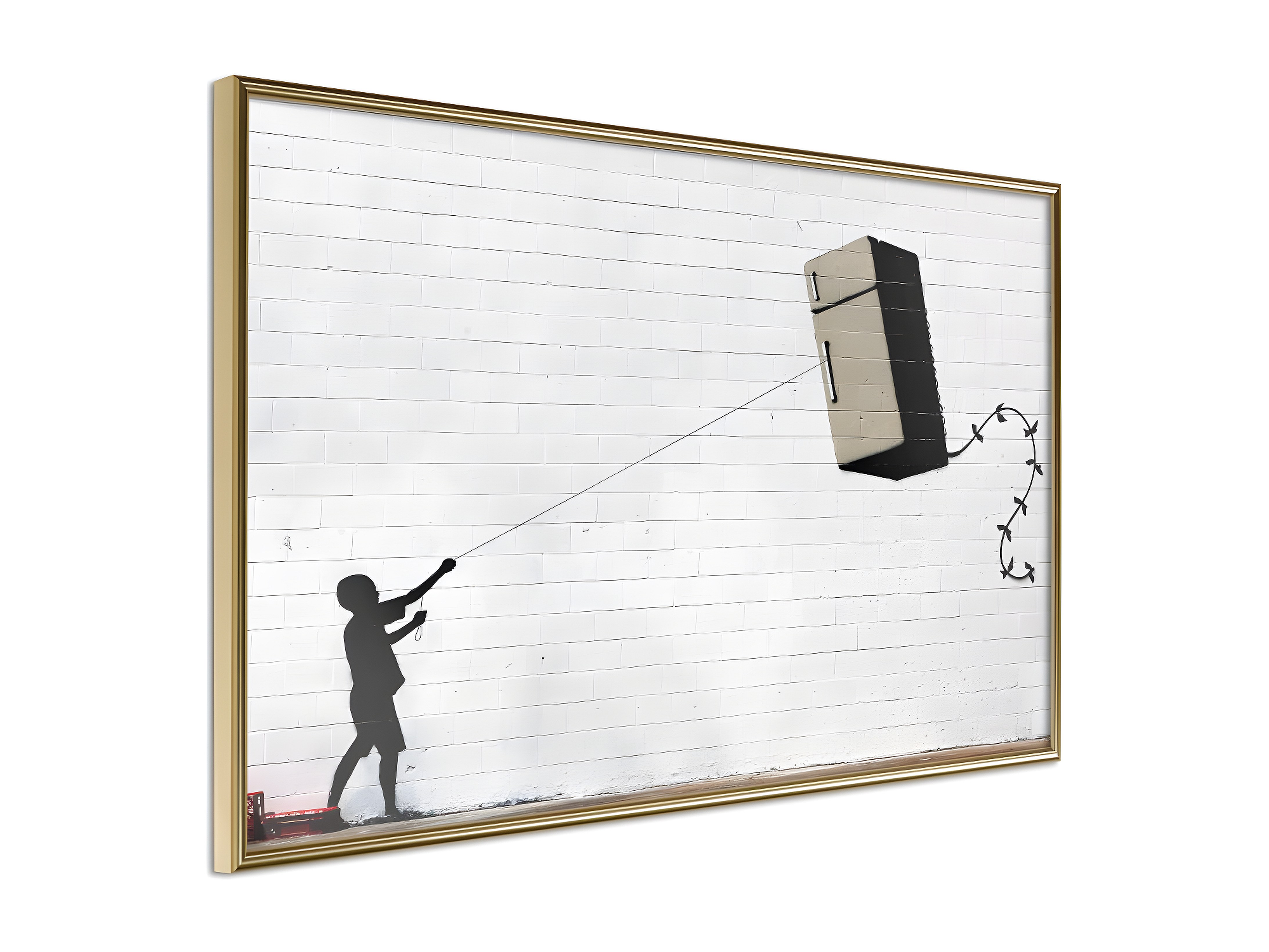 Affiche Murale Encadrée "Banksy Fridge Kite" 45 x 30 cm Or
