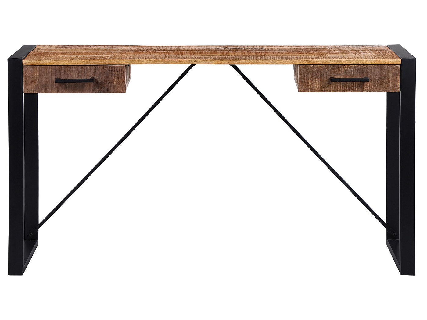 Table console industriel bureau 2 tiroirs métal / bois 140x40x78 cm