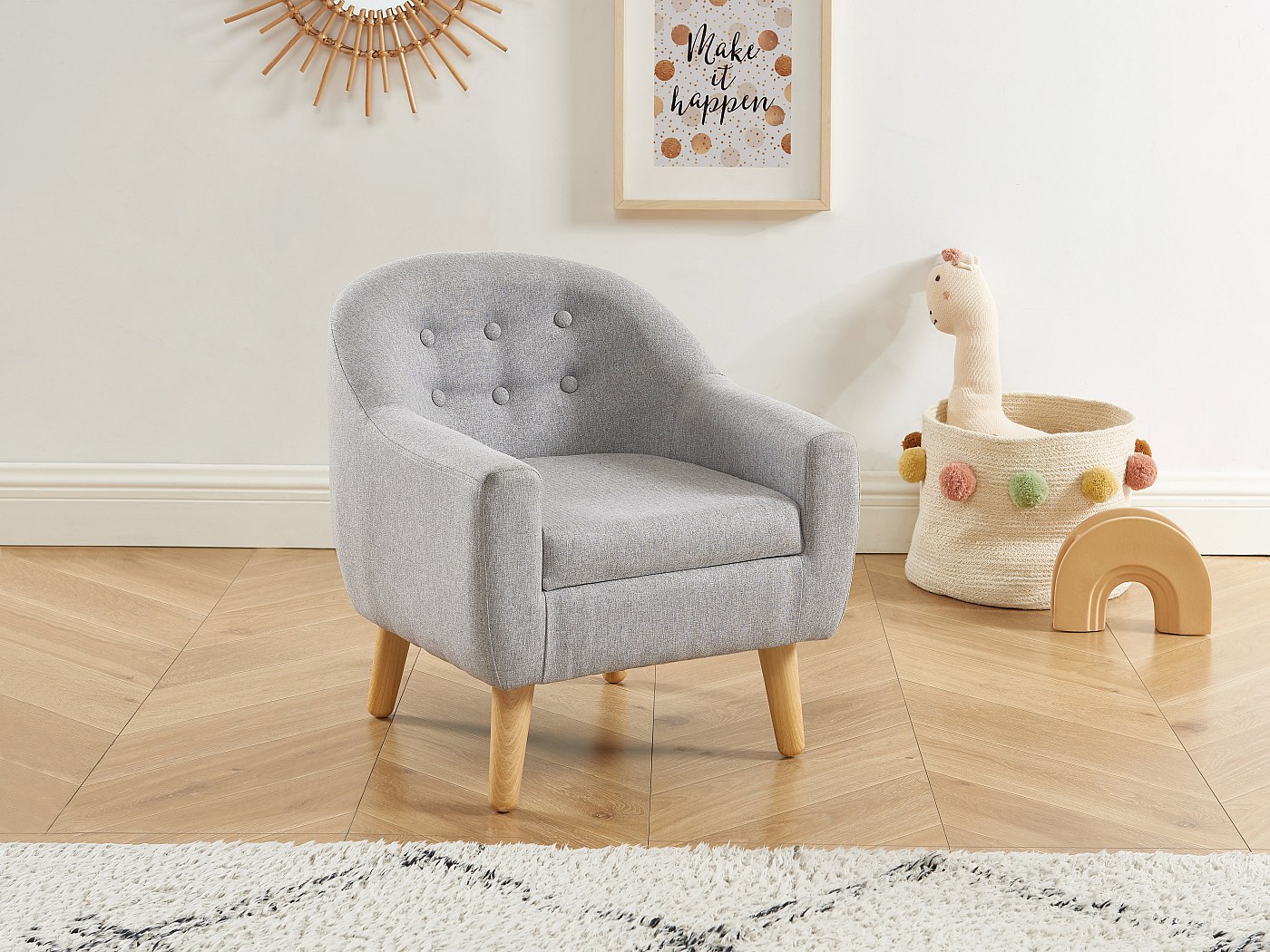Fauteuil pour enfant en tissu gris pieds effet bois CASORLA