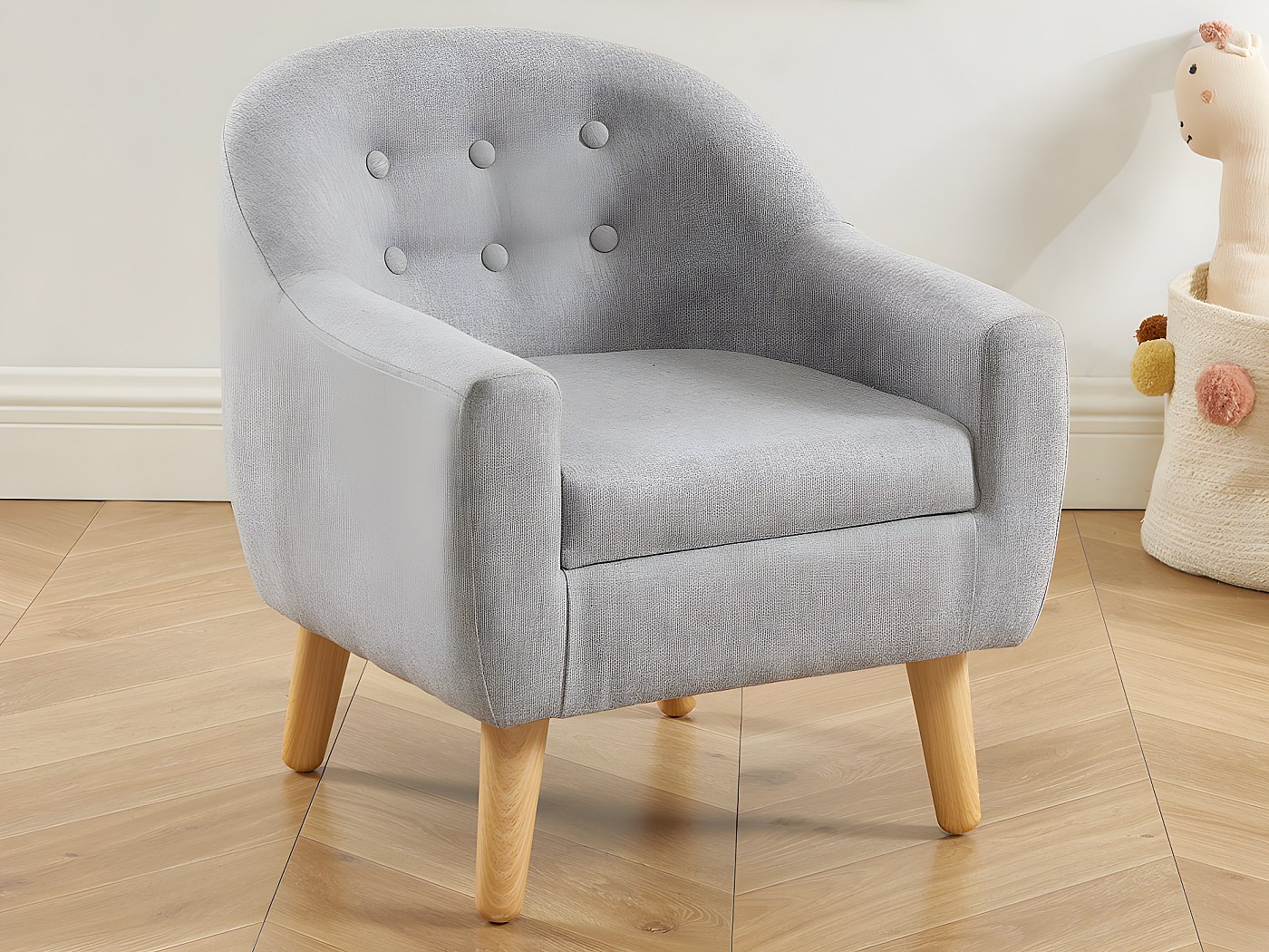 Fauteuil pour enfant en tissu gris pieds effet bois CASORLA