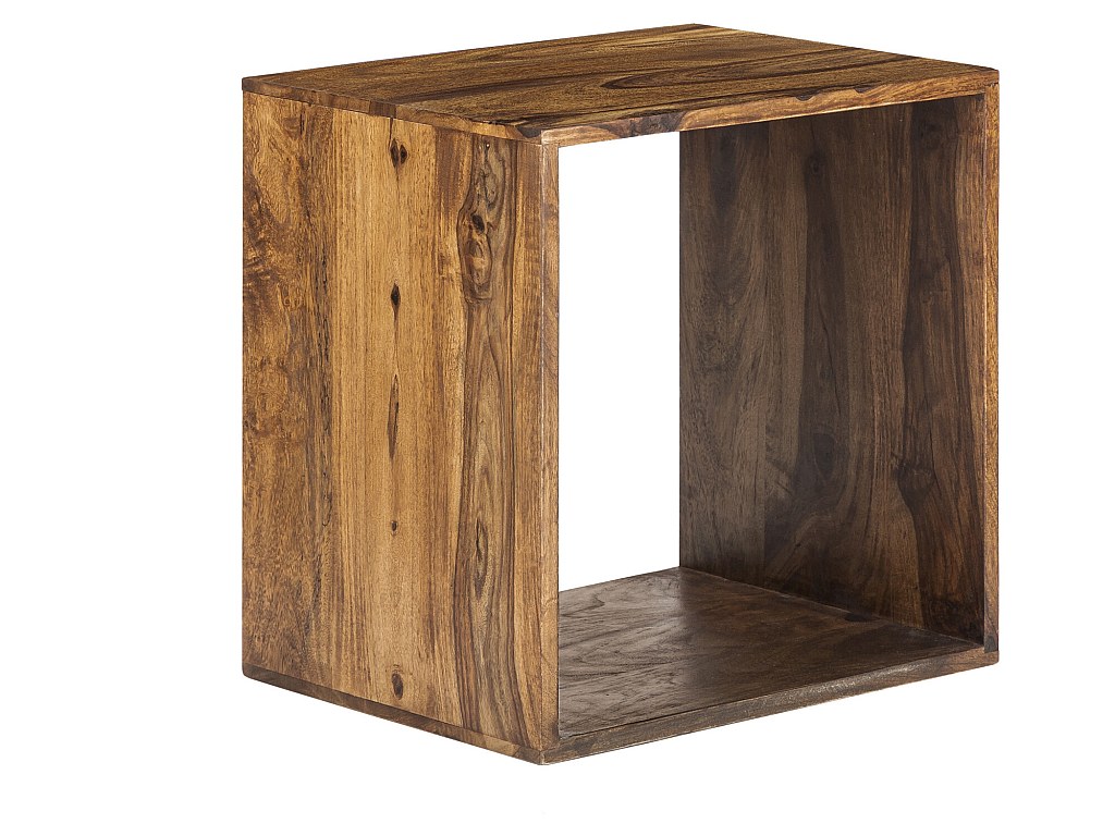 Table basse rustique forme cube en bois de sheesham salon 43 cm