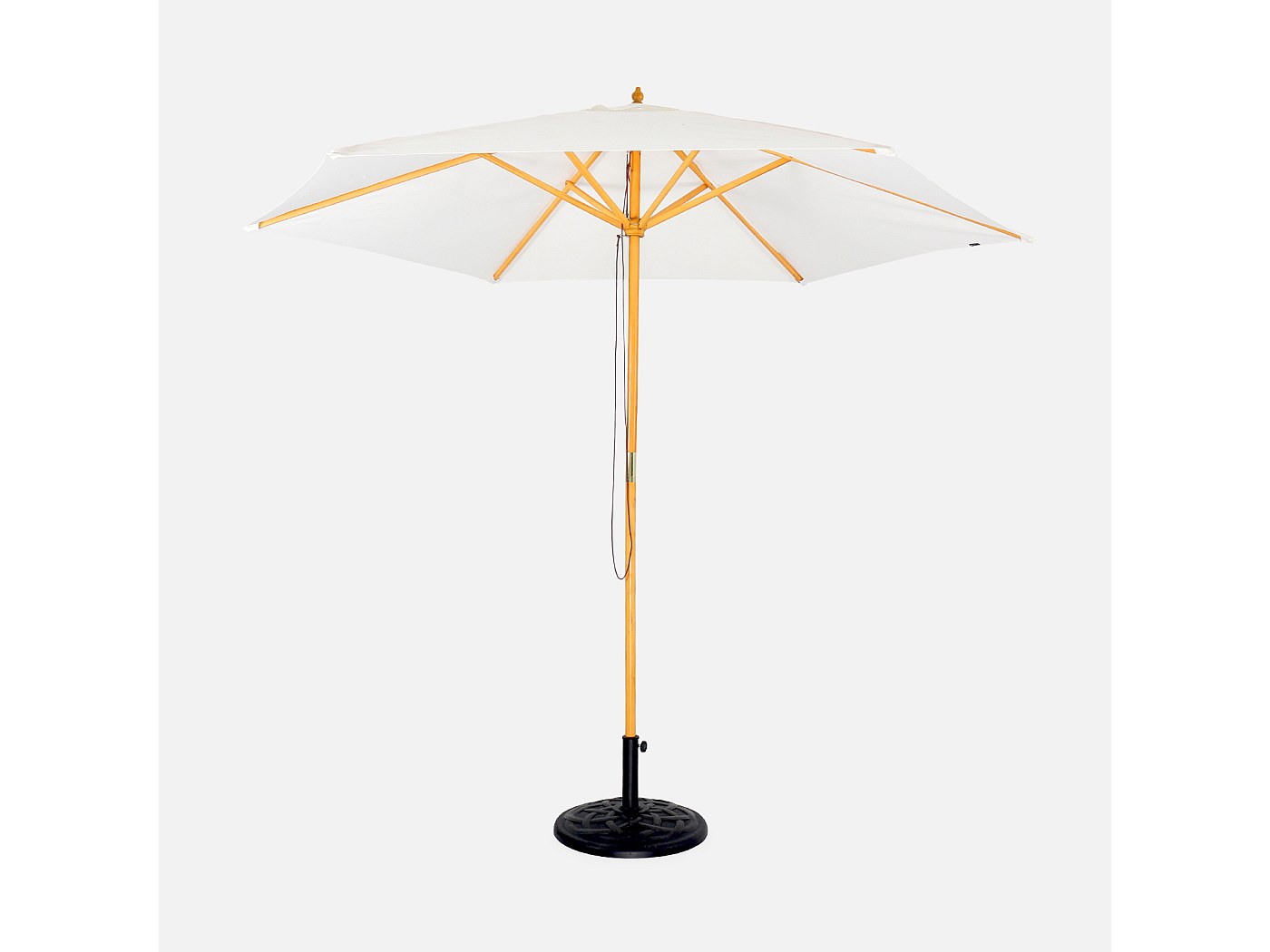 Parasol droit rond en bois 3m - Cabourg Ecru - mât central en bois ...