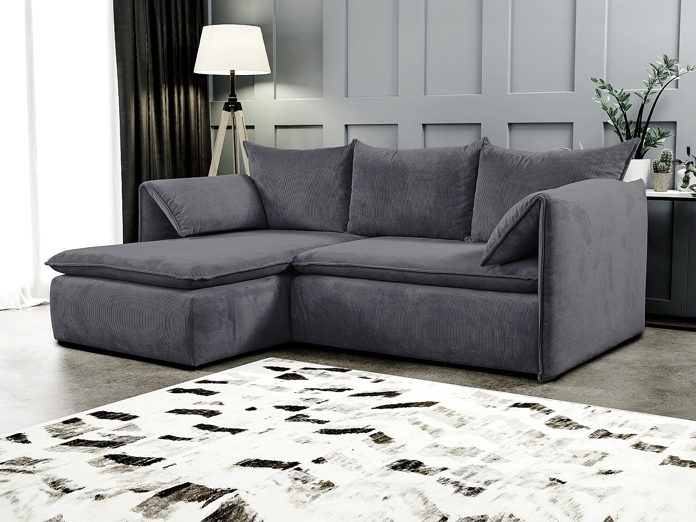 Divano letto angolo a sinistra in Velluto a coste Blu Grigio TEODORA