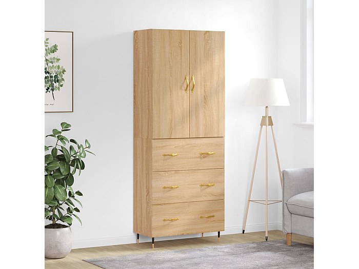 Aparador alto madera contrachapada color roble 69,5x34x180 cm ES39879