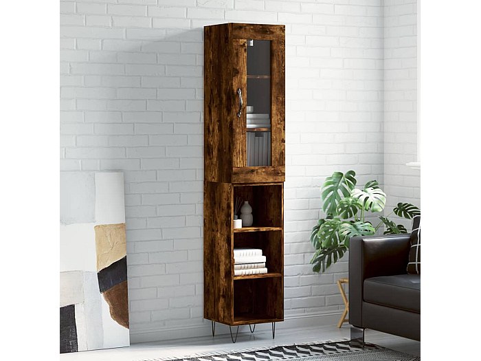 Buffet haut Chêne fumé 34,5x34x180 cm Bois d'ingénierie QWE19997