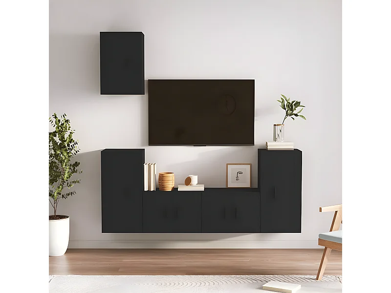 Conjunto móveis de TV 5 pcs madeira processada preto PT215236