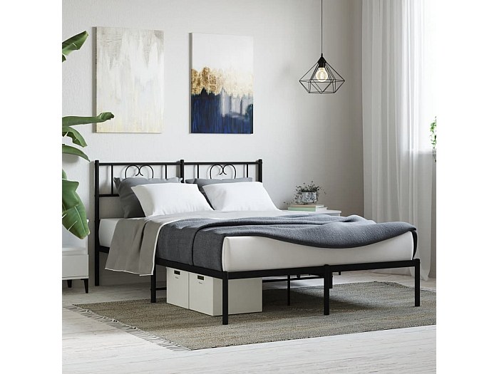 Lit-160x200 cm métal avec tête de lit noir EGGB76132