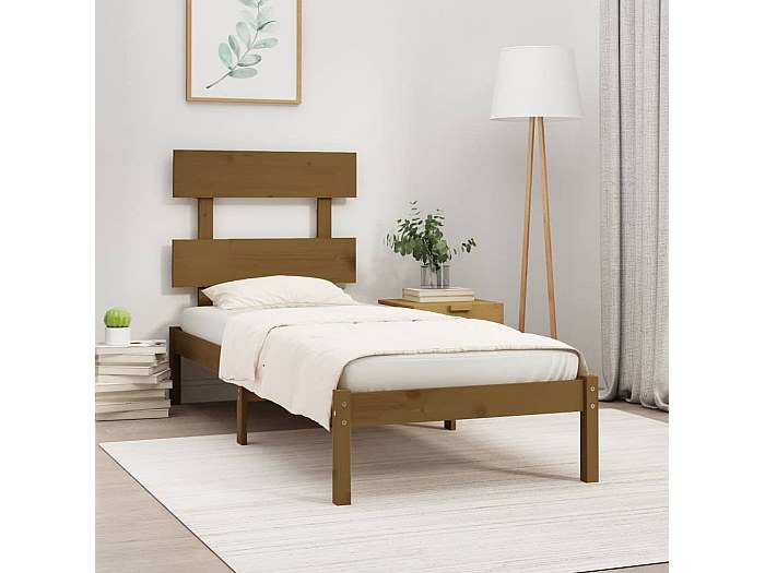 Lit-100x200 cm Marron miel Bois massif EGGB76962