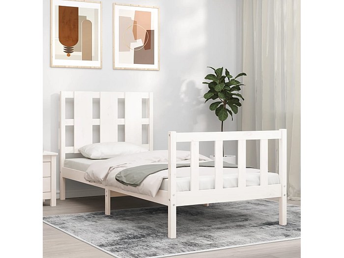 Lit-90x190 cm avec tête de lit blanc bois massif EGGB52095