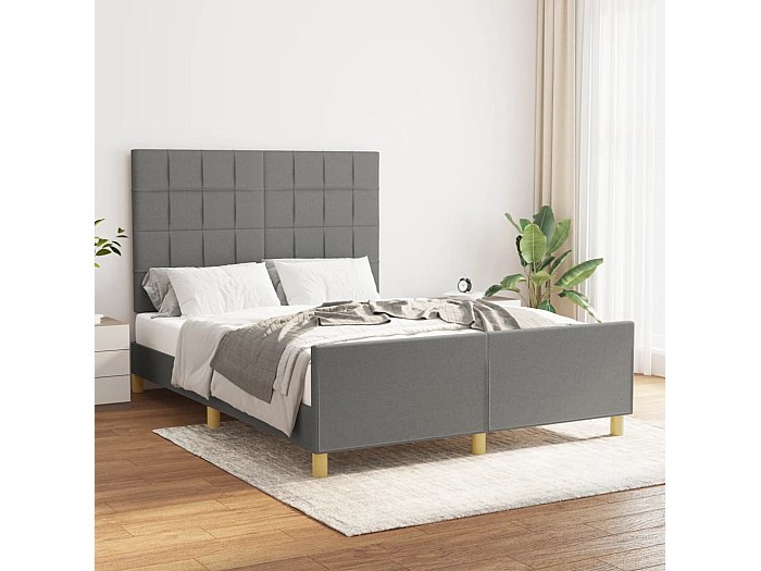 Cama c/ cabeceira 140x200cm tecido cinzento-escuro PT554391