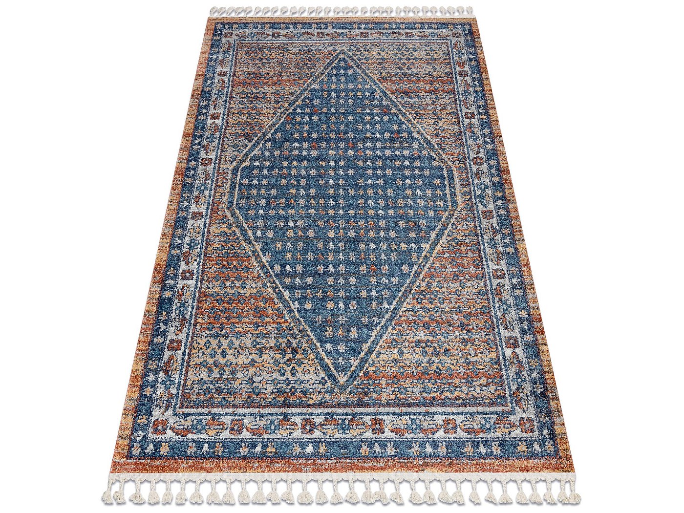 Tapete moderno BELLE BG58A azul escuro / bege Franjas 200x290 cm