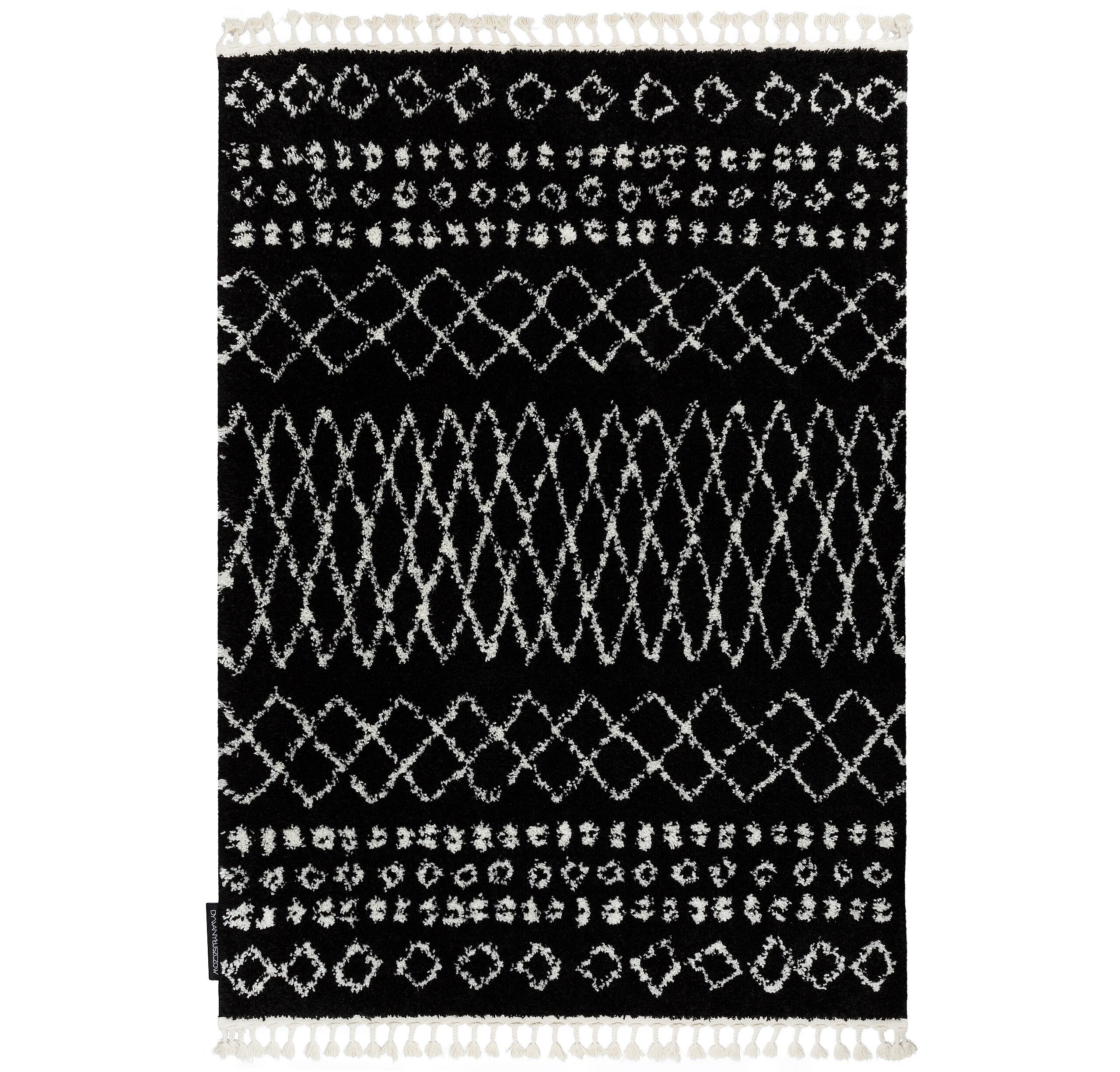 Tapis BERBER ETHNIC G3802 noir et blanc Franges berbère marocain shag ...