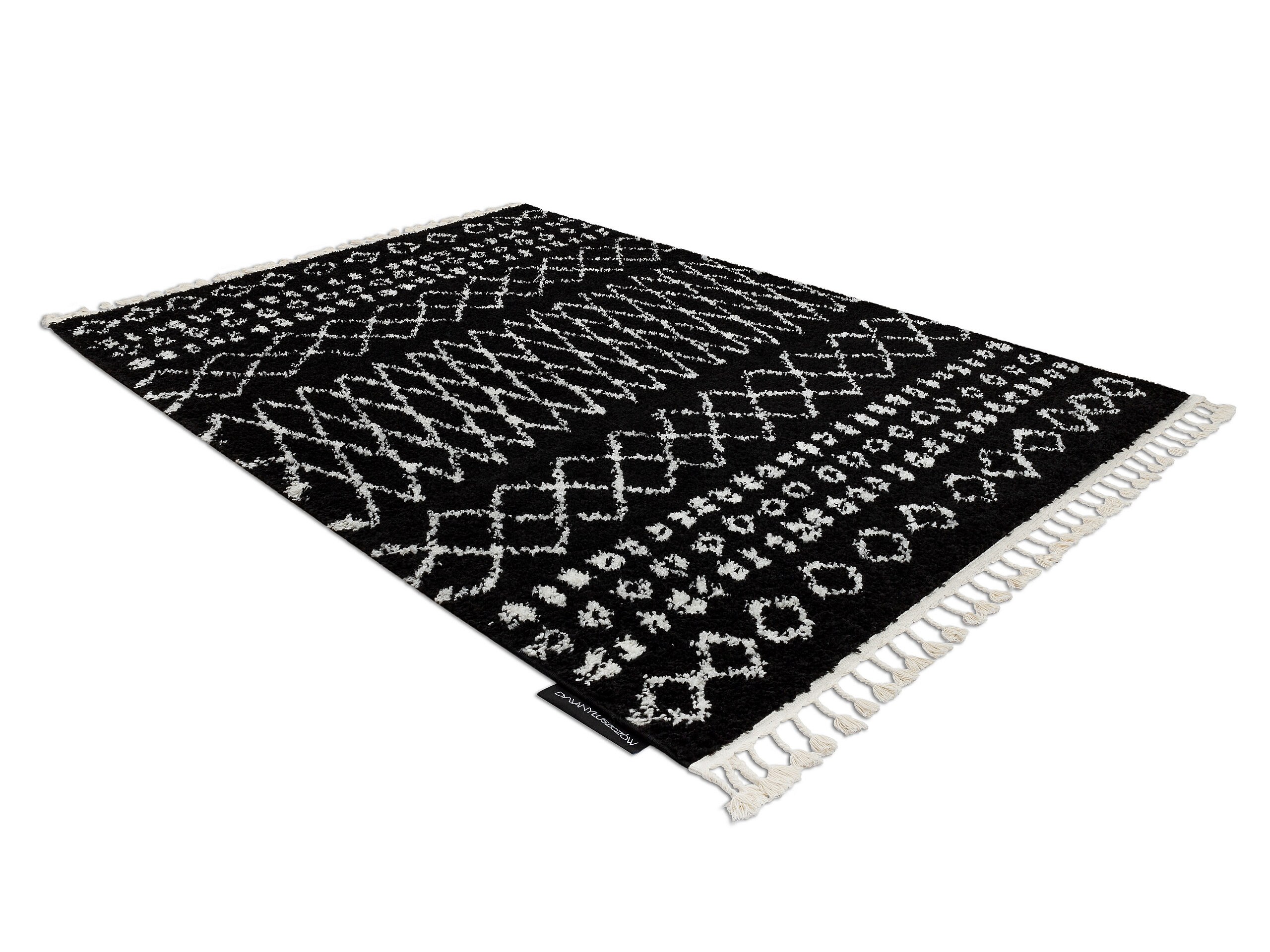 Tapis BERBER ETHNIC G3802 noir et blanc Franges berbère marocain shag ...