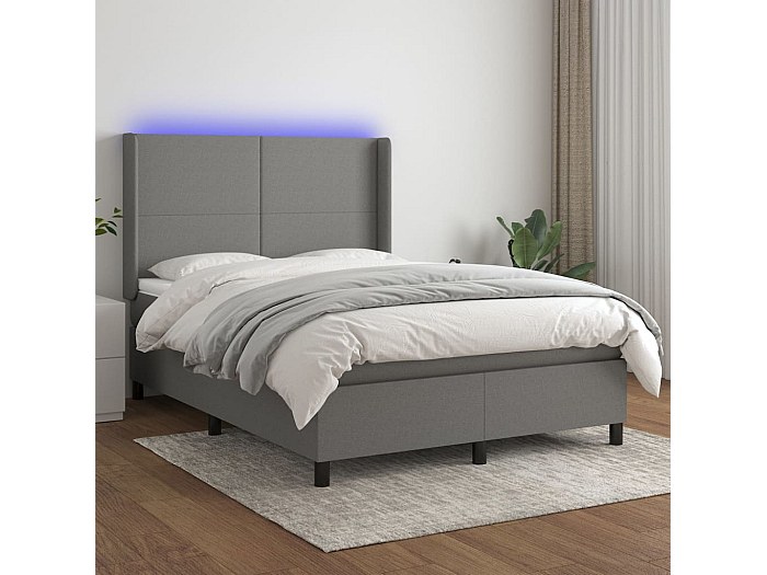 Lit-140x190 cm avec sommier à lattes de lit + matelas et LED Gris foncé ...
