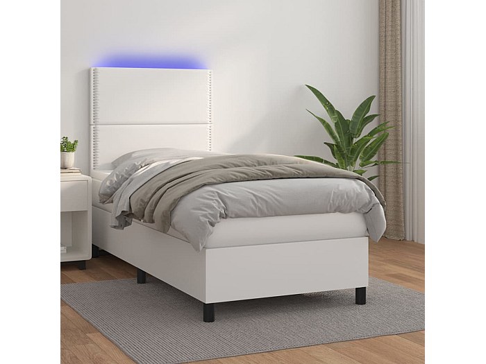Lit-90x200 cm avec sommier à lattes de lit + matelas et LED Blanc SRGW40394