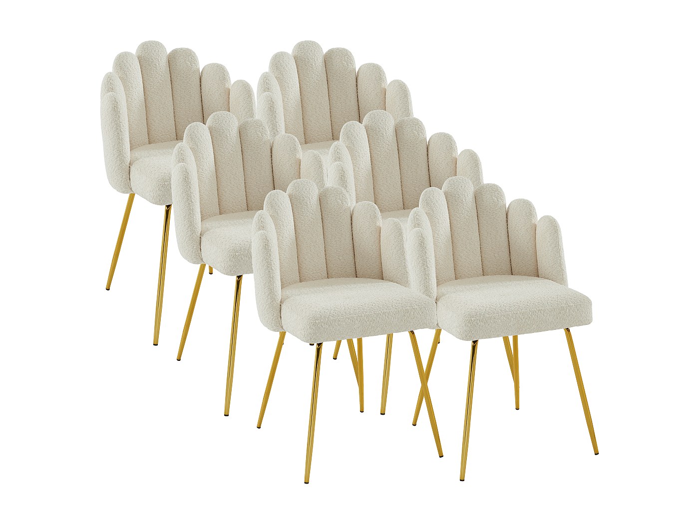 Set van 6 stoelen van boucléstof en metaal - Crèmewit - ALTINAM van ...