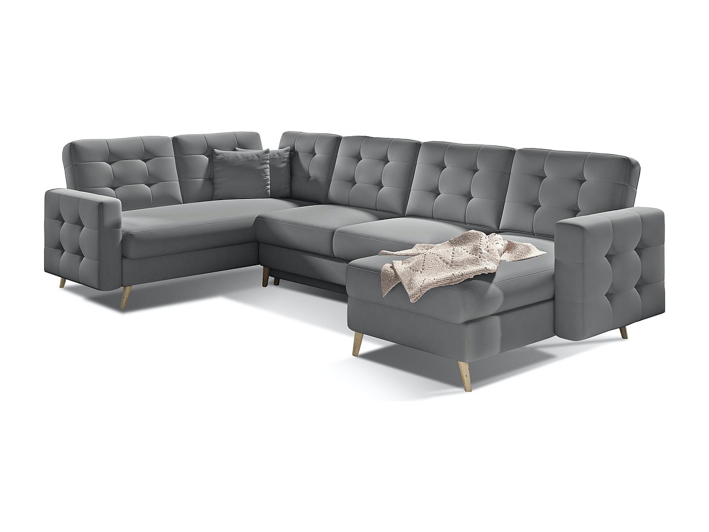 Canapé panoramique convertible capitonné simili cuir gris Anska 320cm
