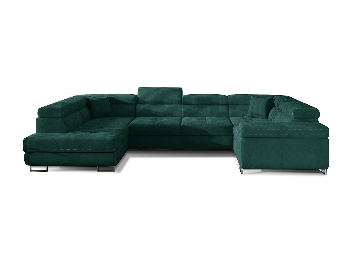Canapé convertible U droit velours vert gauche avec coffre de rangement Tovy 340cm