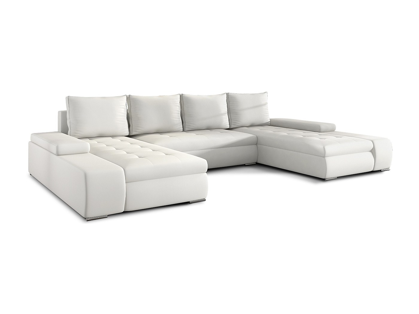 Grand canapé convertible panoramique design simili cuir blanc avec ...