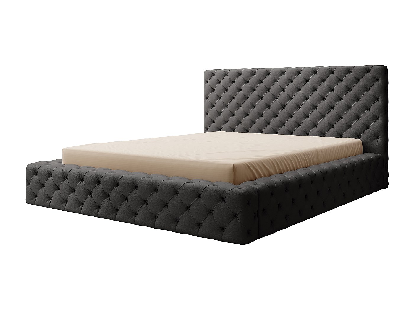 Lit design avec tête de lit et coffre capitonné simili cuir noir Prince ...