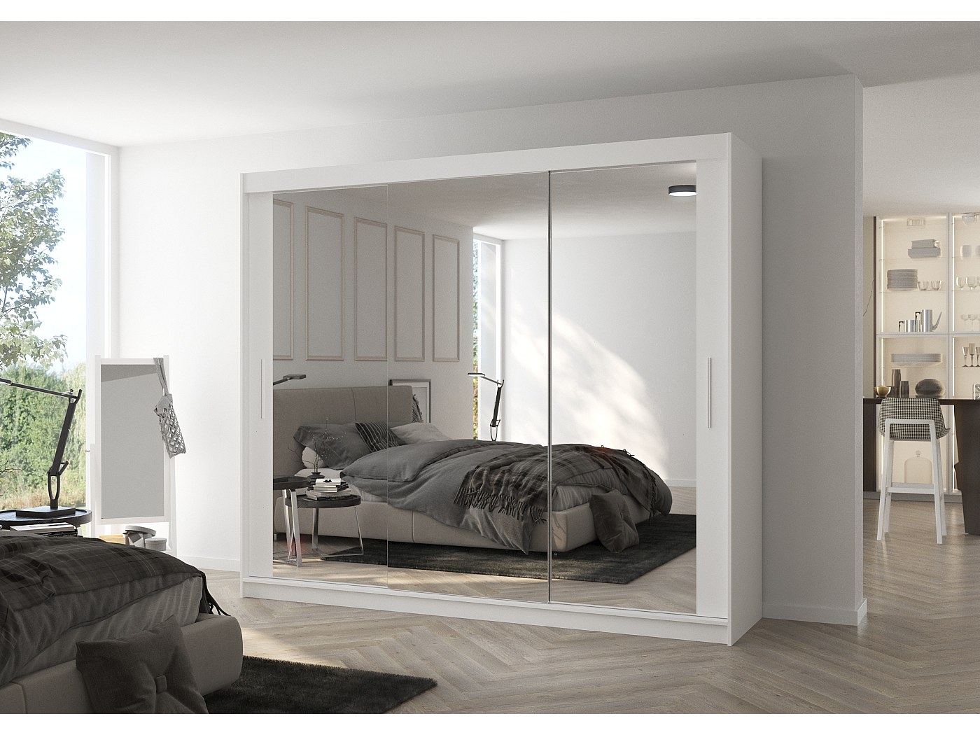 Grande armoire de chambre moderne 3 portes coulissantes blanches et ...
