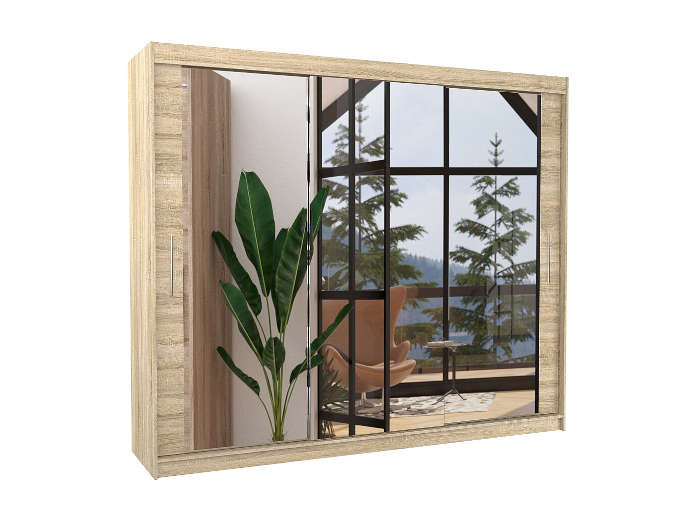 Grande armoire de chambre moderne 3 portes coulissantes bois clair et ...