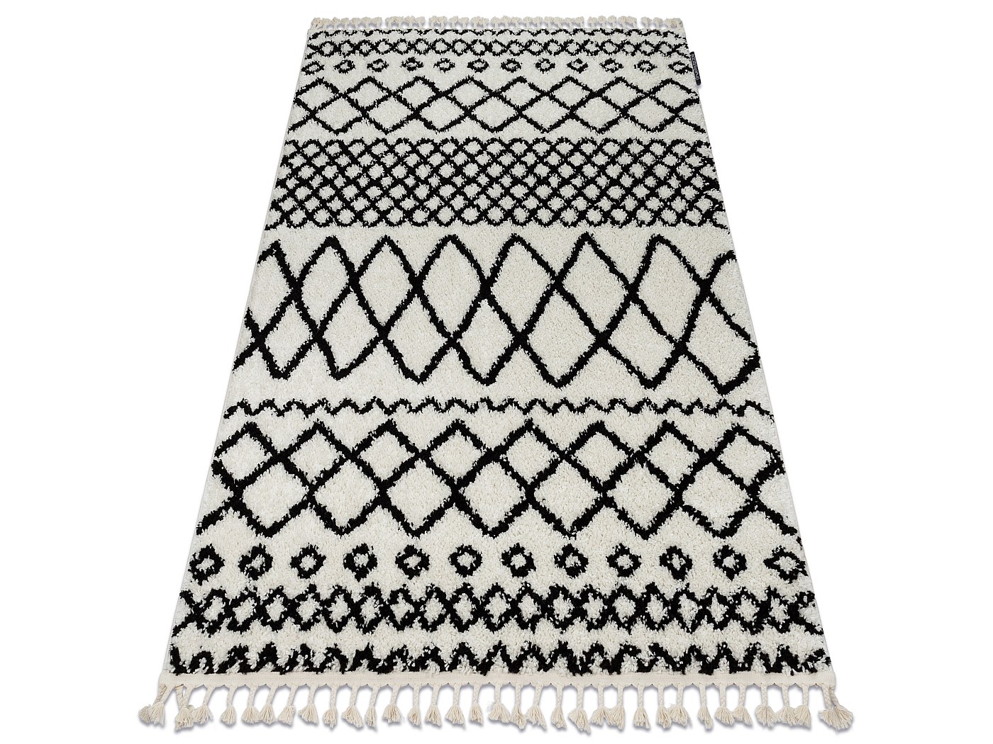 Tapis BERBER SAFI N9040 blanc et noir Franges berbère marocain shaggy ...