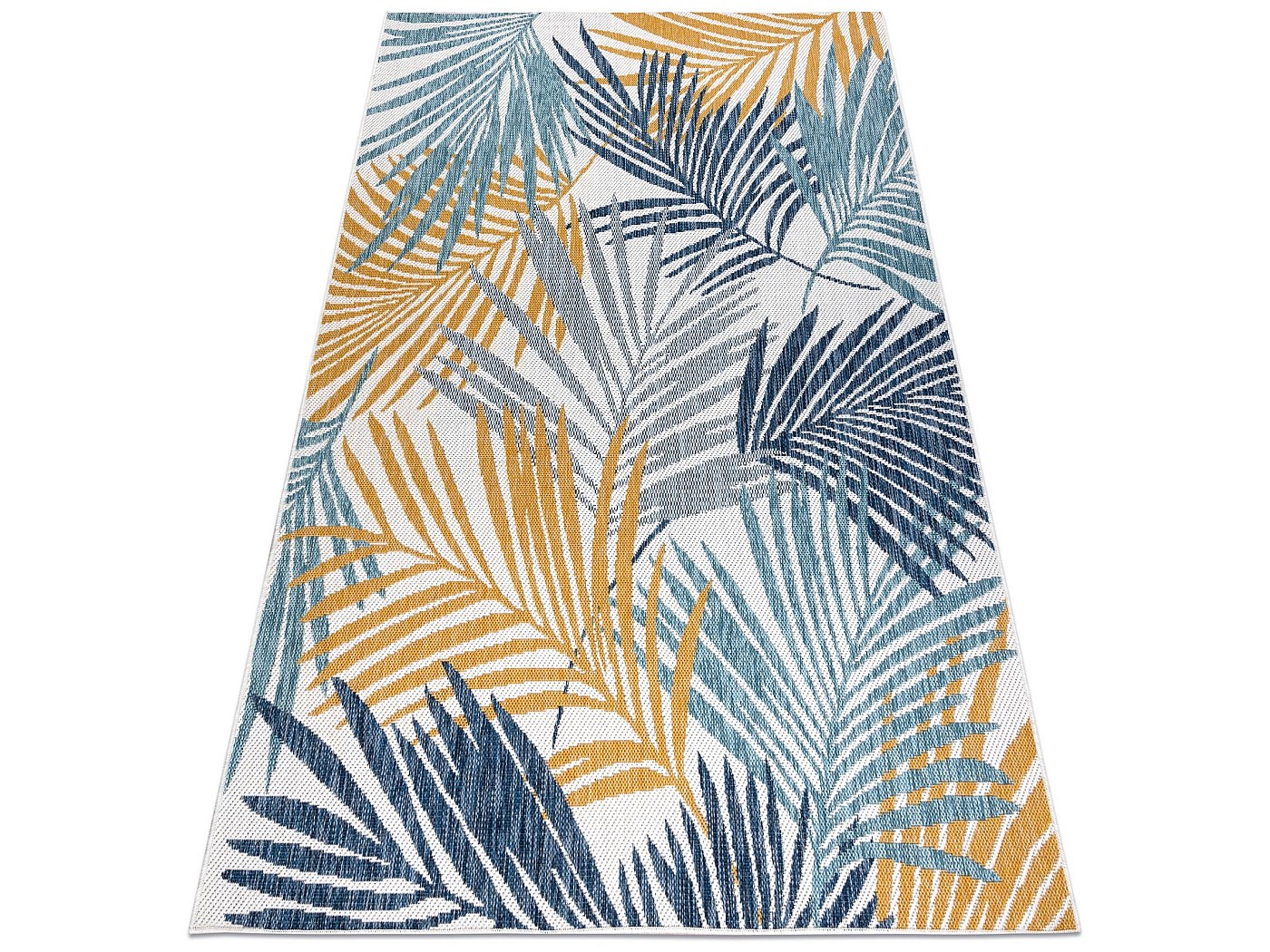 Alfombra sisal COOPER Hojas de palma, tropical 22258 crudo / azul oscu ...